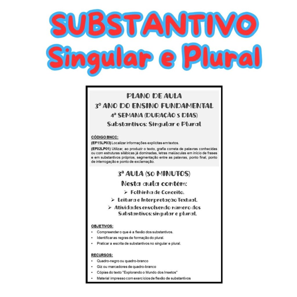 3º ano Fundamental – SUBSTANTIVO SINGULAR E PLURAL – Alfabetizando1A1